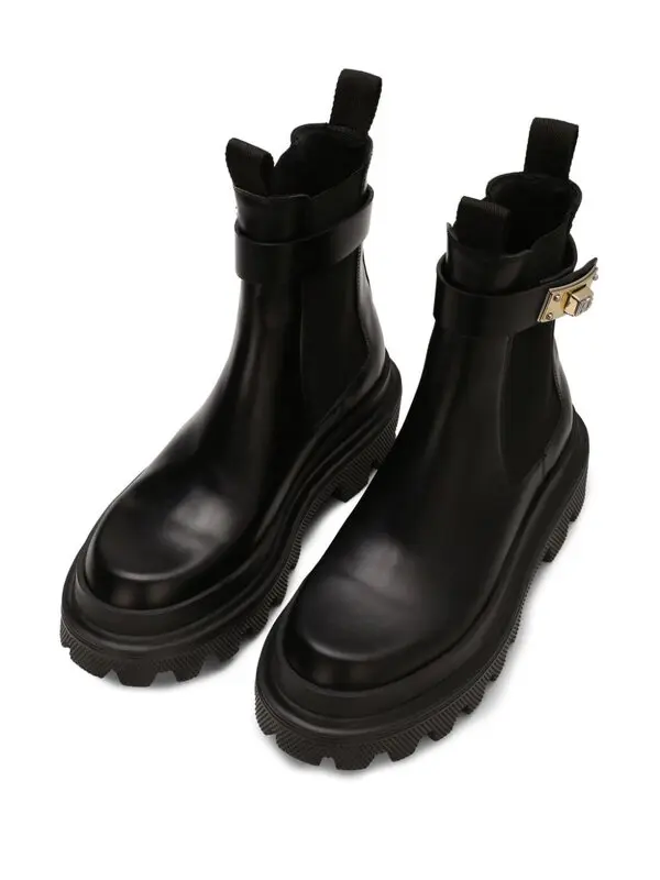 Dolce & Gabbana Branded-strap Leather Chelsea Boots - Black