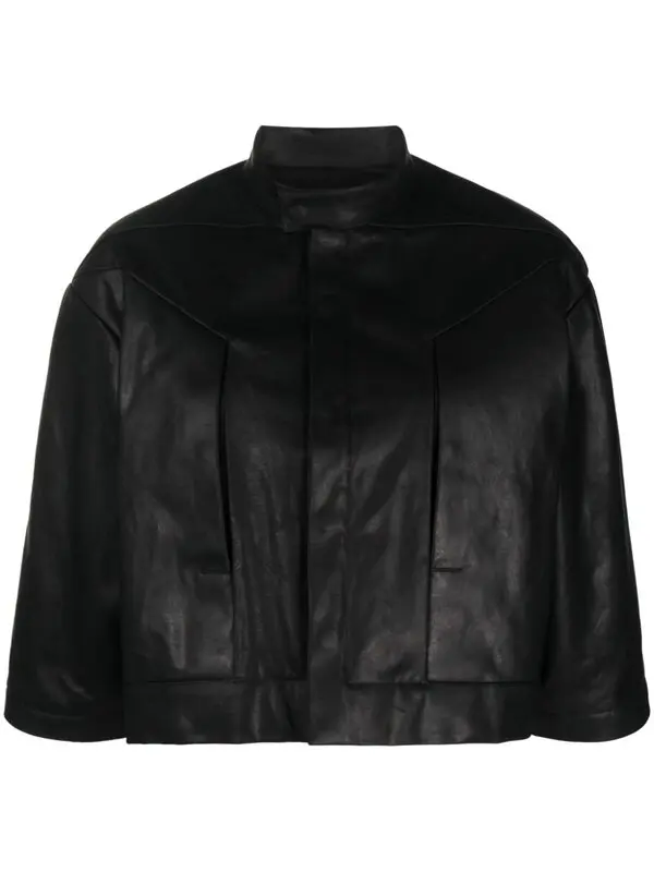 Rick Owens Cropped Leather Jacket - Black