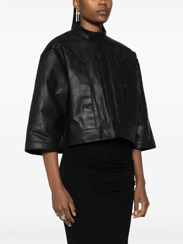 Rick Owens Cropped Leather Jacket - Black