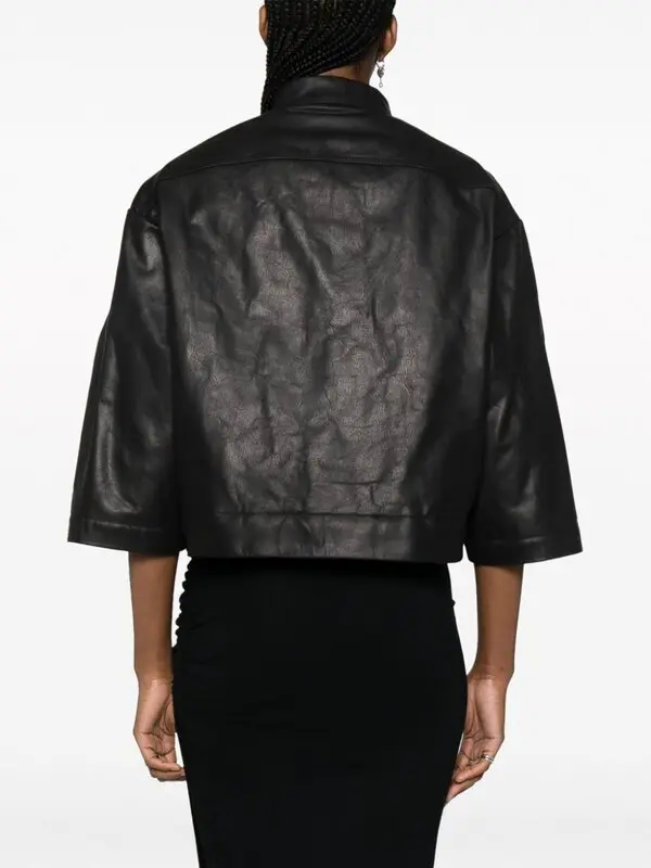 Rick Owens Cropped Leather Jacket - Black