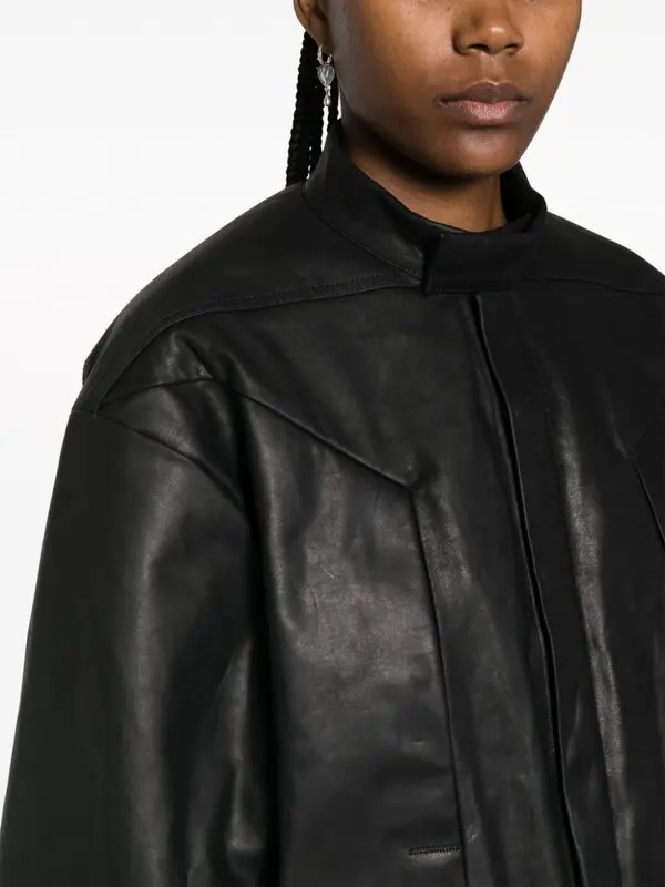 Rick Owens Cropped Leather Jacket - Black