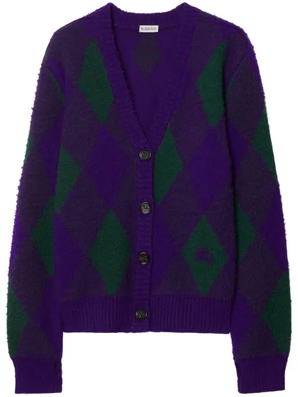 Burberry Argyle Intarsia Wool Cardigan - Purple