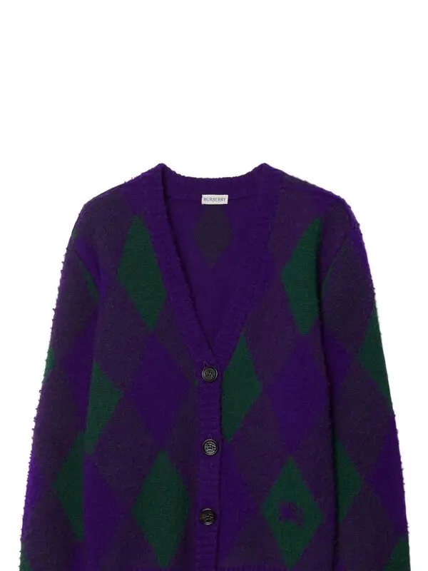 Burberry Argyle Intarsia Wool Cardigan - Purple