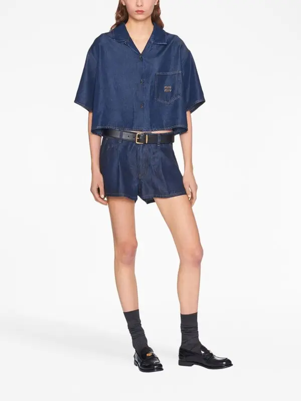 Miu Miu Denim Pleated Shorts
