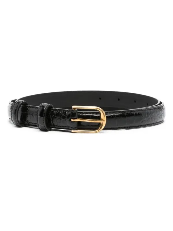 NILI LOTAN Crocodile-embossed Leather Belt - Black