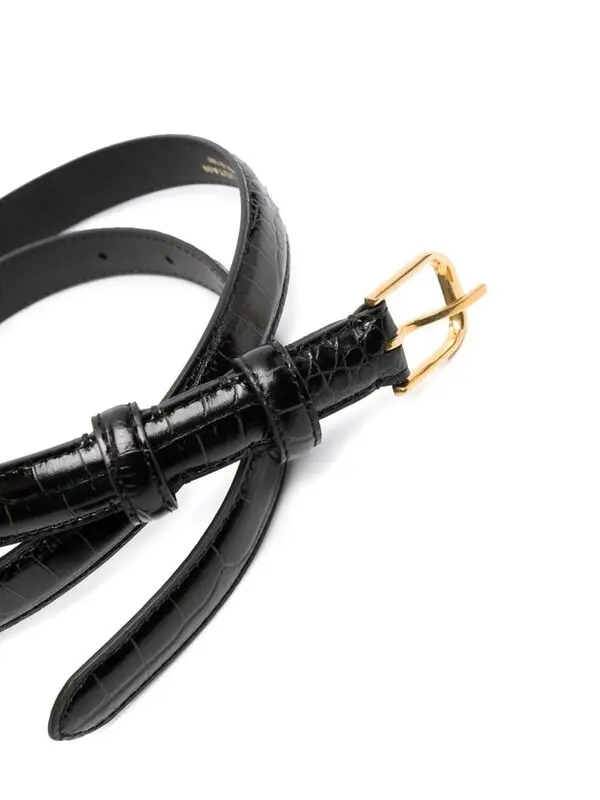 NILI LOTAN Crocodile-embossed Leather Belt - Black