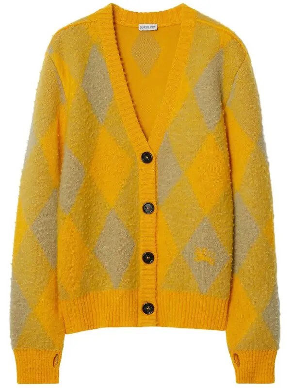 Burberry Argyle Jacquard Wool Cardigan - Orange