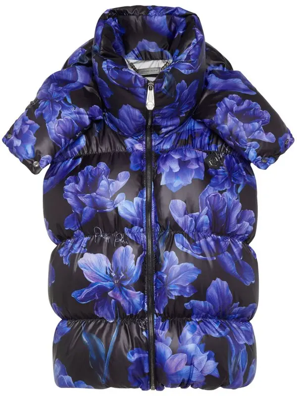 Philipp Plein Floral-print Padded Gilet - Black