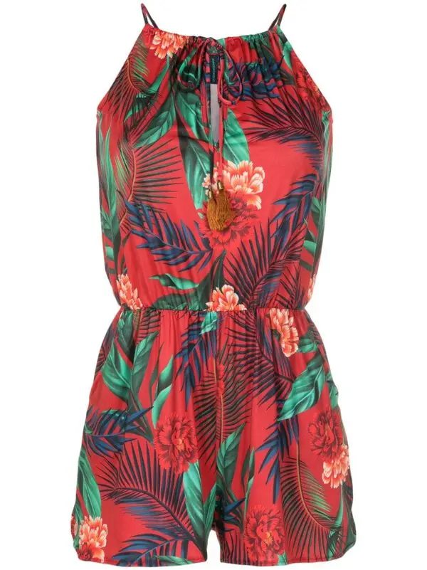 LYGIA & NANNY Laya Botanical-print Playsuit - Red