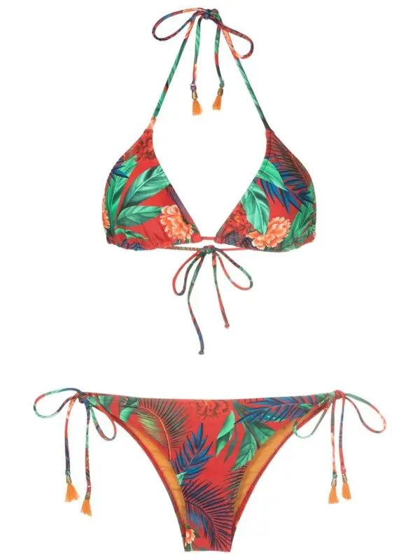LYGIA & NANNY Maya Botanical-print Triangle Bikini - Red