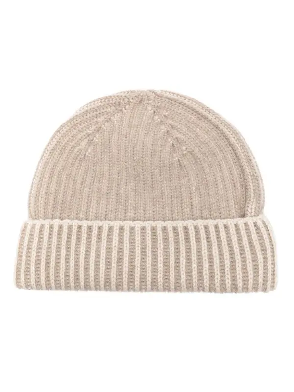 Sease Ribbed Cashmere Beanie - Neutrals