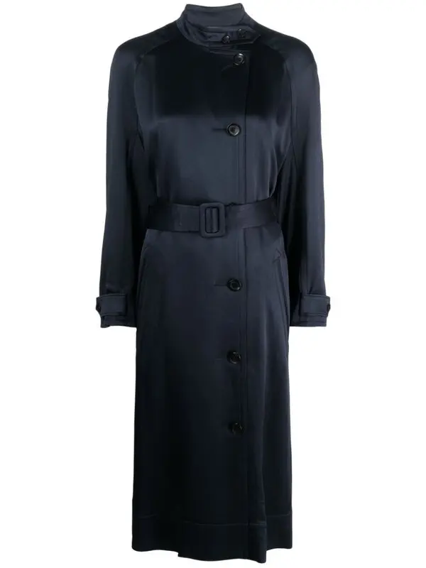 10 CORSO COMO Double-breasted Belted Satin Coat - Blue