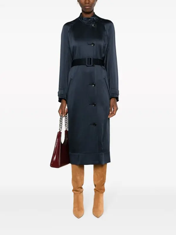10 CORSO COMO Double-breasted Belted Satin Coat - Blue