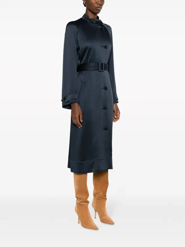 10 CORSO COMO Double-breasted Belted Satin Coat - Blue