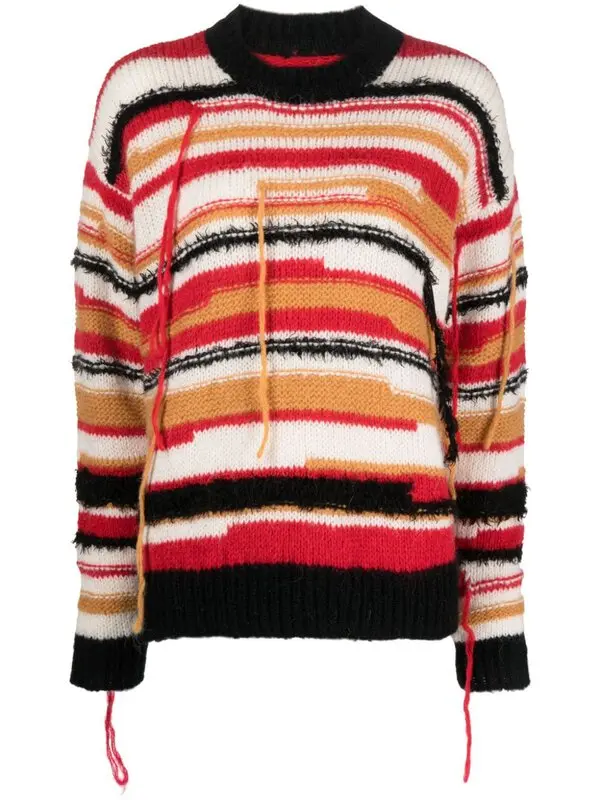 Patrizia Pepe Striped Distressed Jumper - White