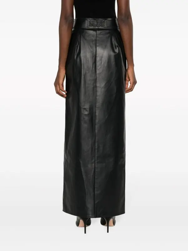Gcds Logo-embossed Leather Maxi Skirt
