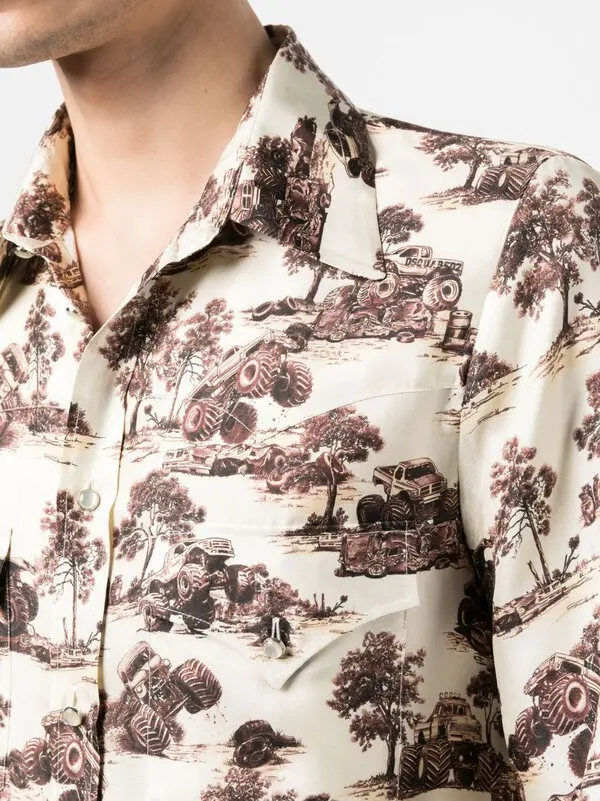 Dsquared2 Monster Truck-print Silk Shirt