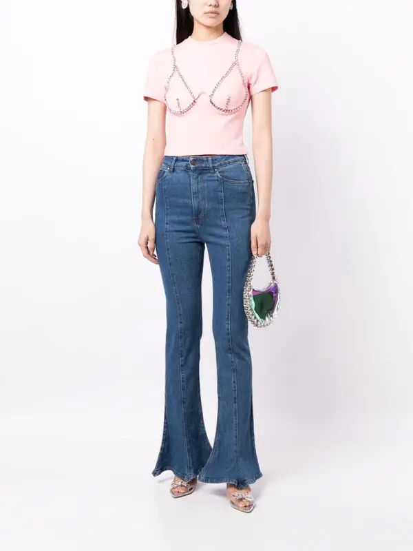 AREA Crystal-embellished Cup-chain T-shirt - Pink
