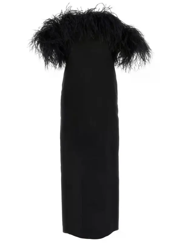 Valentino Garavani Feather-trimmed Virgin Wool-silk Blend Midi Dress - Black