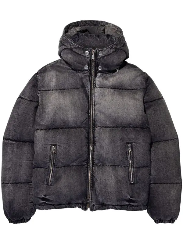 PURPLE BRAND Denim Padded Hooded Jacket - Black