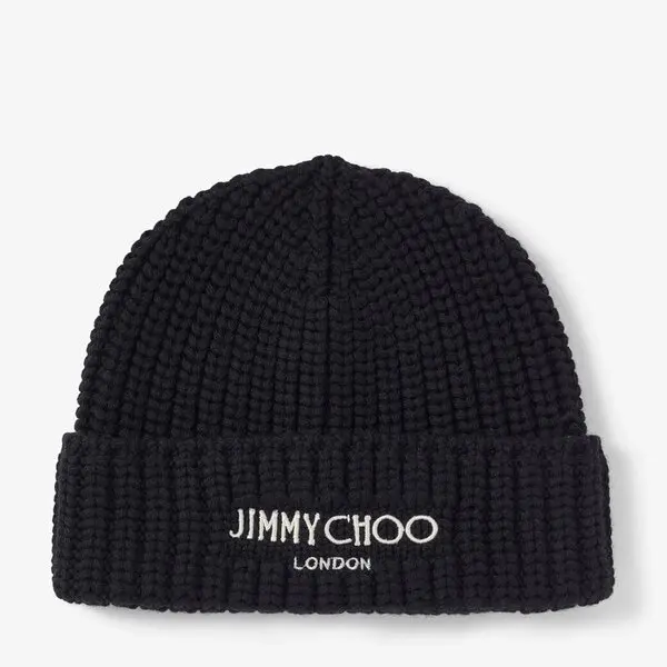 JIMMY CHOO Yuki Cashwool Knit Hat - Black/ecru