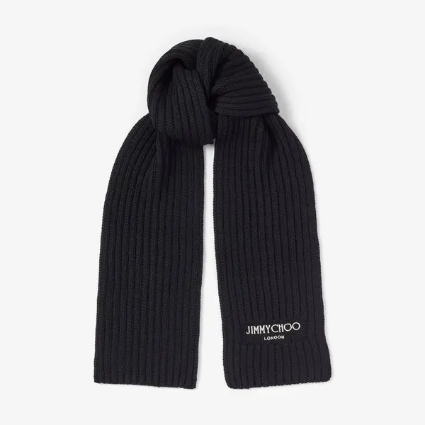 JIMMY CHOO Yukiko Black Cashwool Knit Scarf - Black/ecru