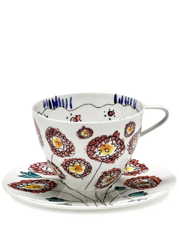 SERAX X Marni Midnight Flowers Cappuccino Cup And Saucer - White