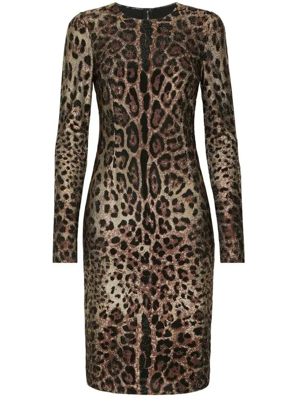 Dolce & Gabbana Rhinestone-embellished Leopard-print Midi Dress - Brown