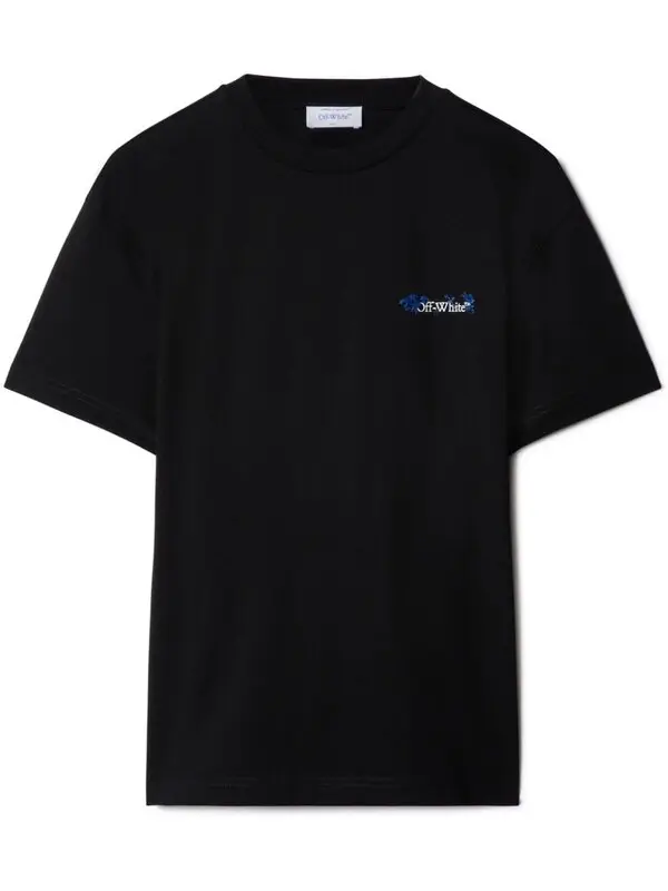 Off-White Floral-embroidered Arrows Cotton T-shirt - Black