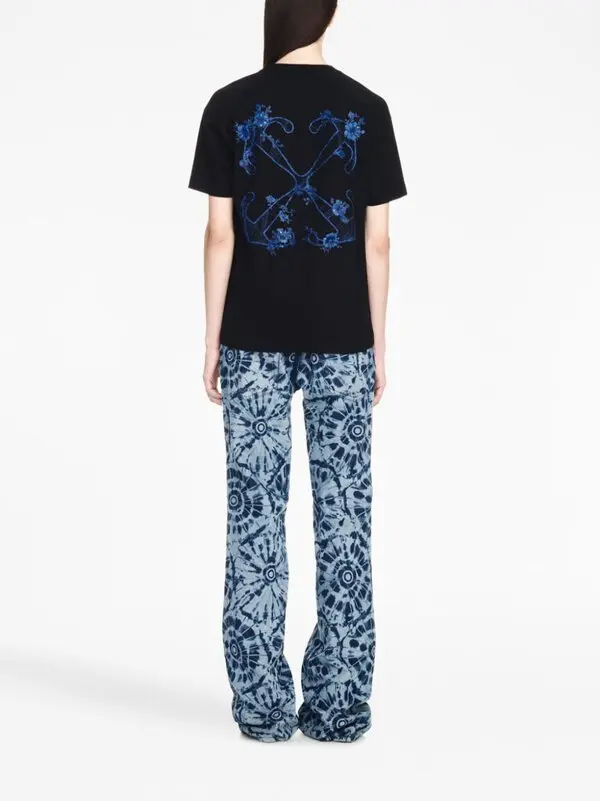 Off-White Floral-embroidered Arrows Cotton T-shirt