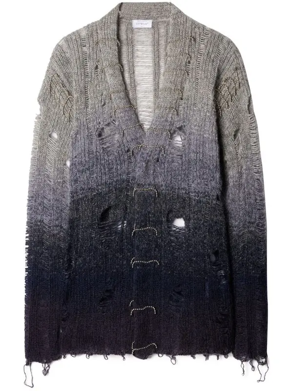 Off-White Distressed Mohair Cardigan - Grey