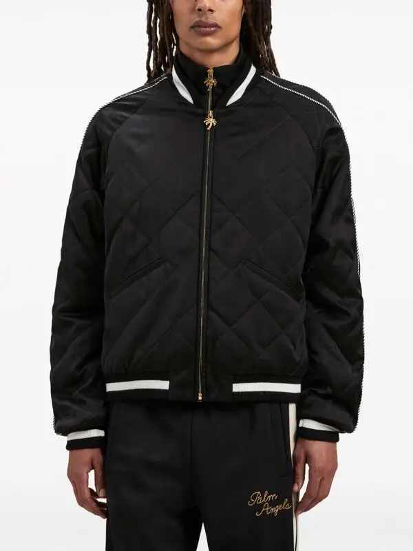 Palm Angels Logo-embroidered Quilted Jacket - Black