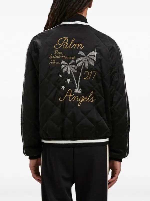 Palm Angels Logo-embroidered Quilted Jacket - Black