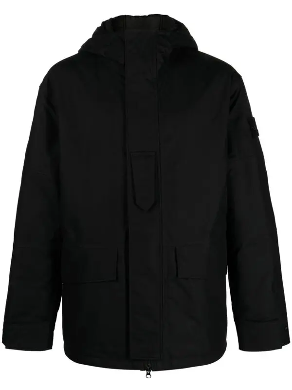 Stone Island Garment-dyed Cotton Hooded Jacket - Black