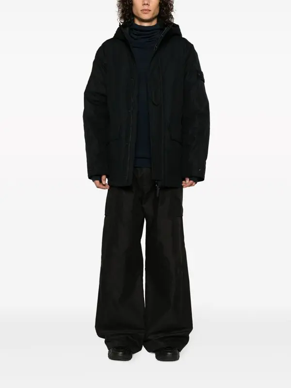 Stone Island Garment-dyed Cotton Hooded Jacket - Black