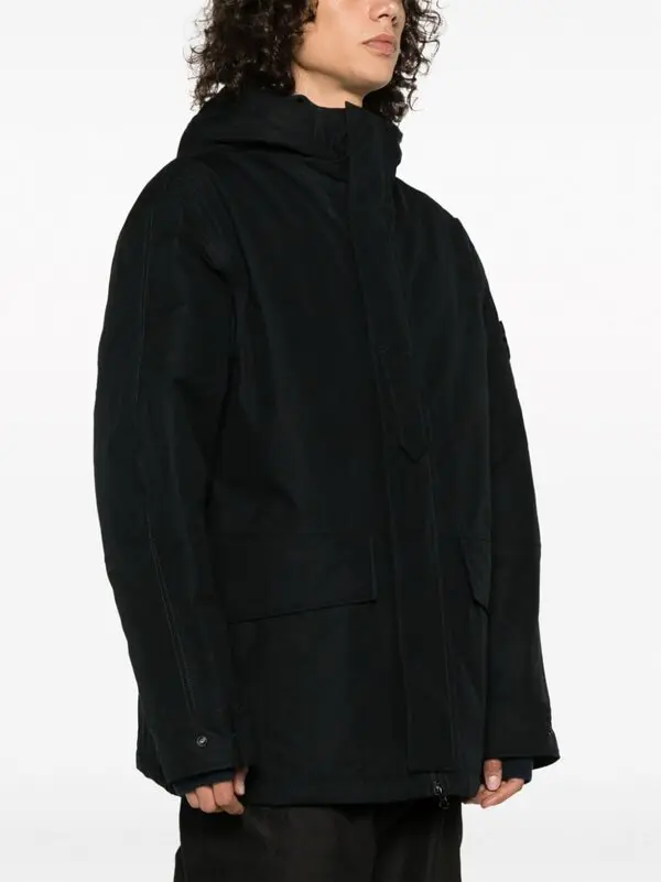 Stone Island Garment-dyed Cotton Hooded Jacket - Black