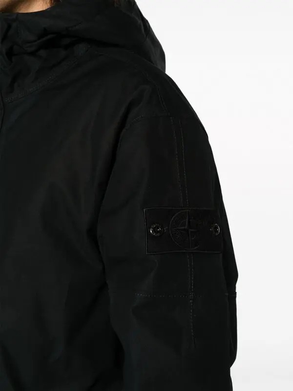 Stone Island Garment-dyed Cotton Hooded Jacket - Black