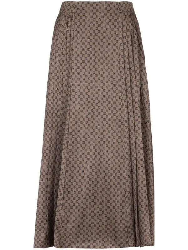 Balmain Monogram-print Pleated Midi Skirt