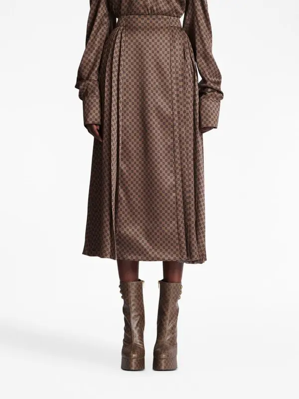 Balmain Monogram-print Pleated Midi Skirt