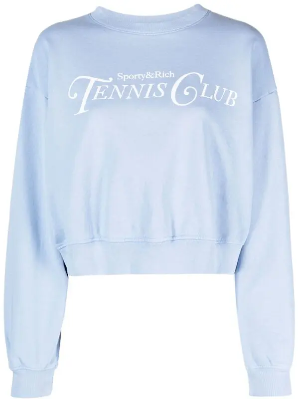 SPORTY & RICH Slogan-print Cropped Sweatshirt - Blue