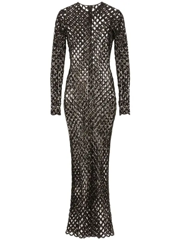 Dolce & Gabbana Maxi Sequined Mesh Dress - Black | Editorialist
