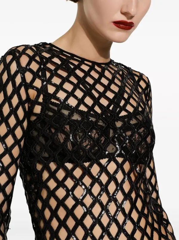 Dolce & Gabbana Maxi Sequined Mesh Dress