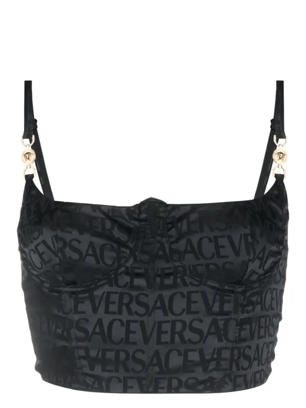 Versace Allover-print Corset-style Bra - Black