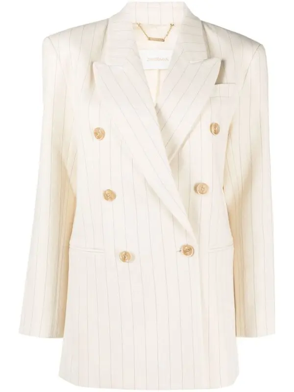 Zimmermann Luminosity Pinstriped Double-breasted Blazer - Neutrals