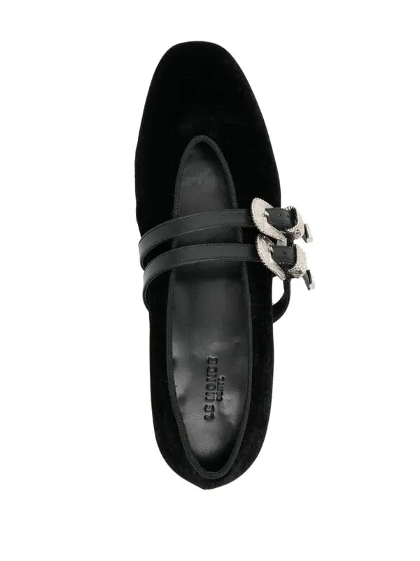 Le Monde Beryl Claudia Belted Velvet Slippers - Black