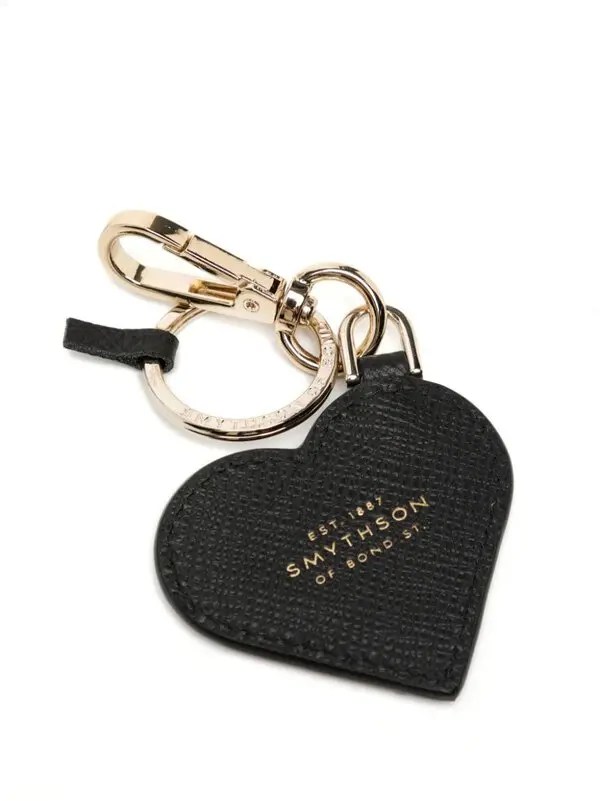 Smythson Heart Leather Keyring - Black