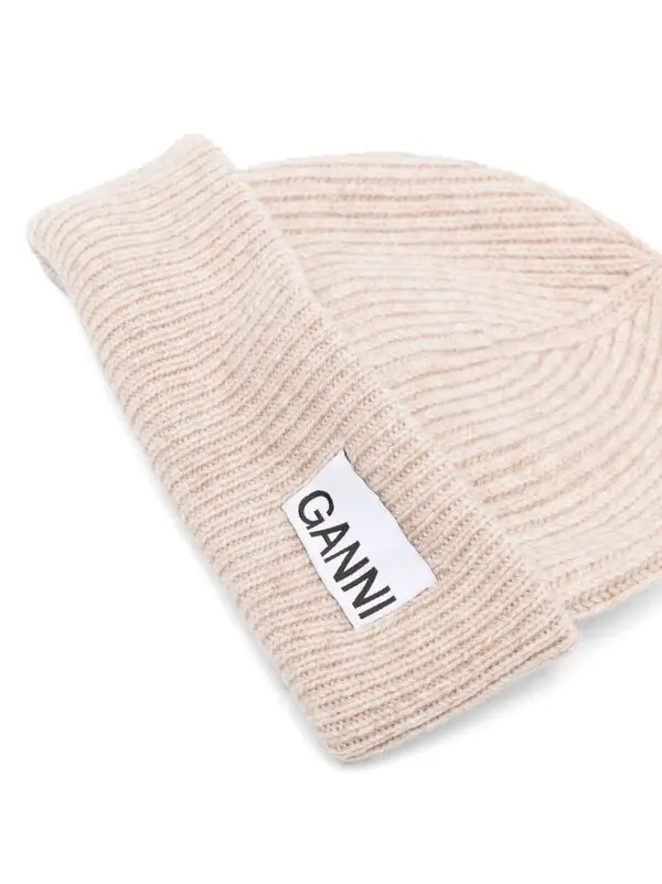 GANNI Logo-patch Ribbed-knit Beanie