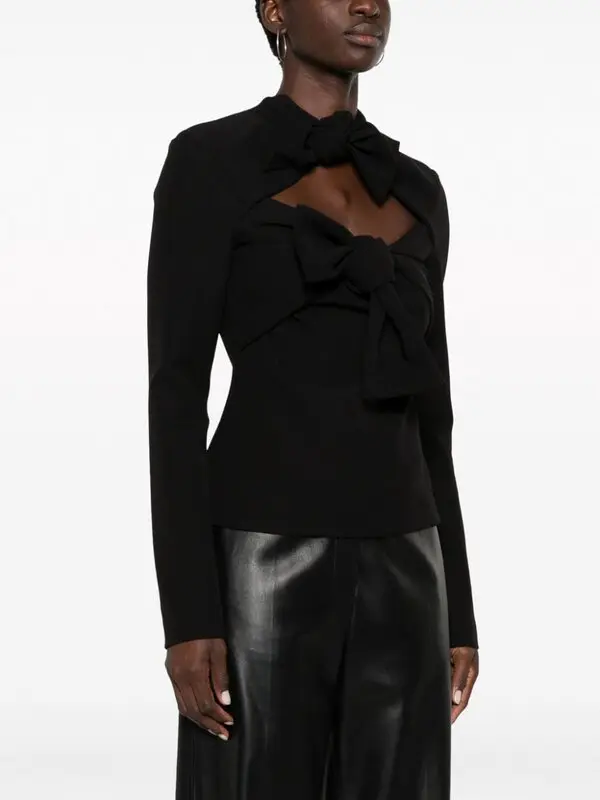MSGM Bow-detail Long-sleeve Top - Black
