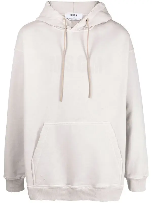 MSGM Tonal Logo-print Cotton Hoodie - Grey
