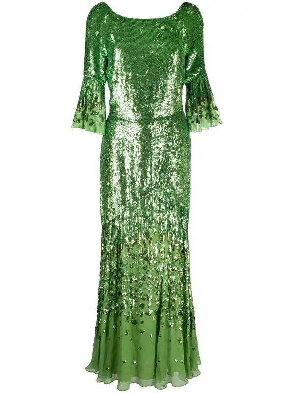 TEMPERLEY LONDON Celestial Sequin Maxi Dress - Green